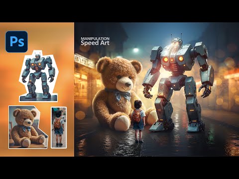 kid and robot - Photoshop Fantasy Manipulation Tutorial / speed art