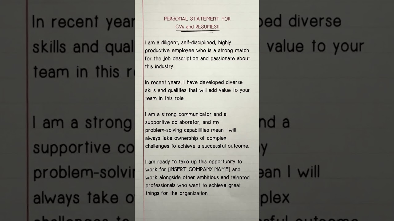 PERSONAL STATEMENT for CVs and RESUMES! #personalstatement