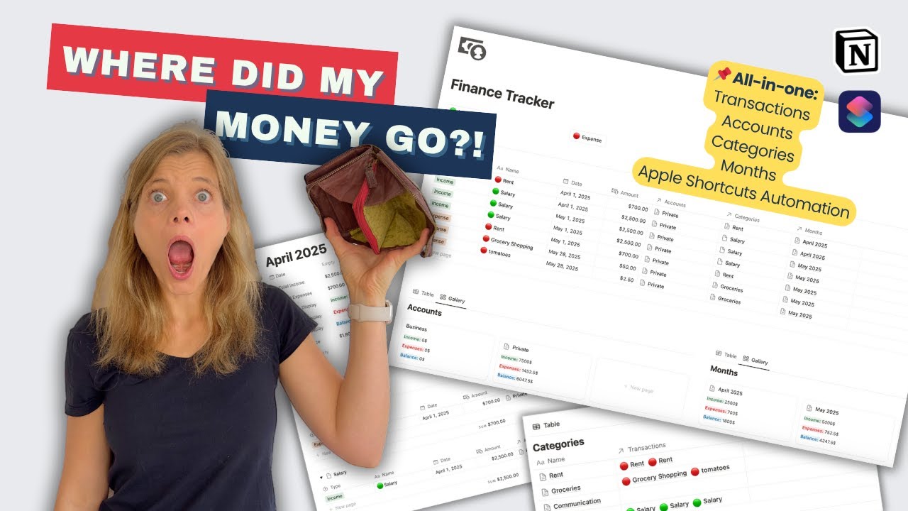 💰Build a Smart Finance Tracker in Notion (and automate it with Apple Shortcuts) #notiontutorial