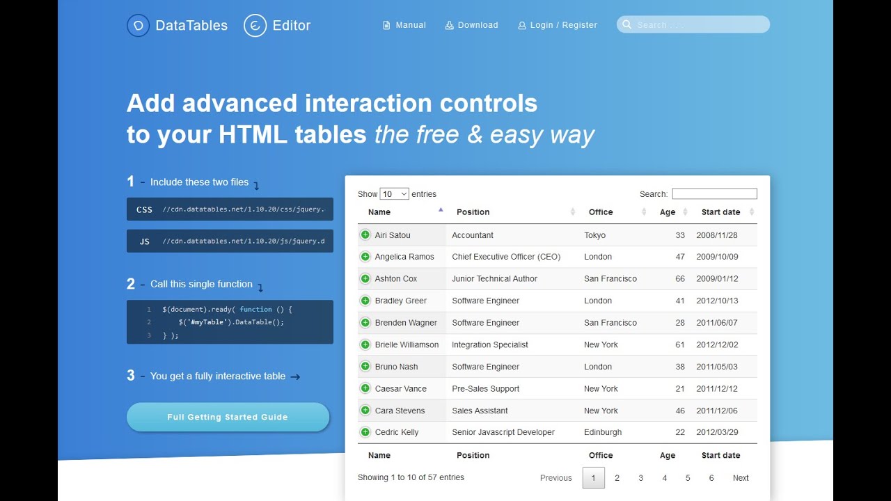 DataTables | DataTable JS | DataTable Basic Example | DataTable JS Zero Configuration