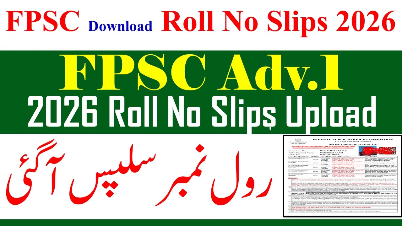 FPSC Exams 2026 Adv.No 1 Roll No Slips Download | FPSC Exams Roll No Slip 2026 | FPSc Aper 2026