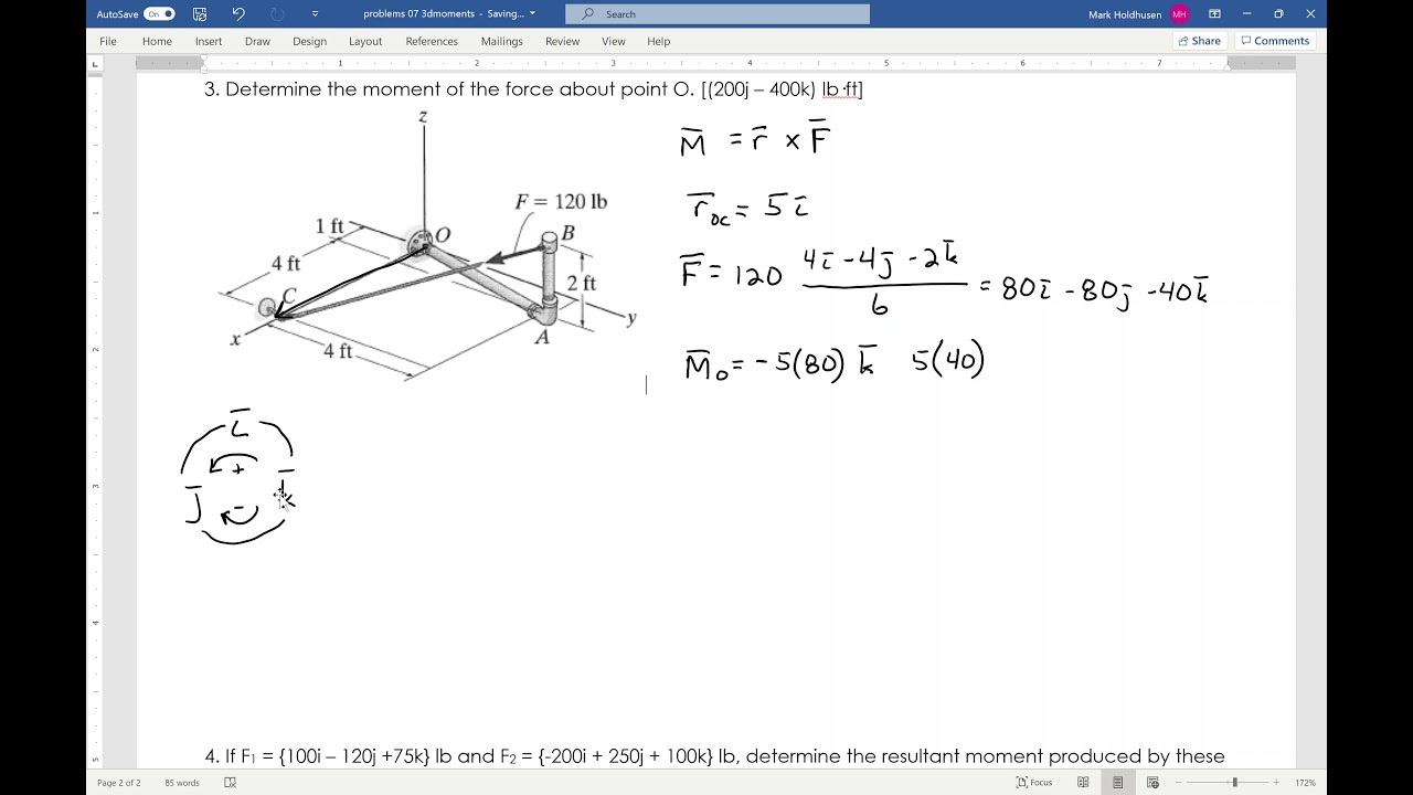 Statics 3D Moment Example 3
