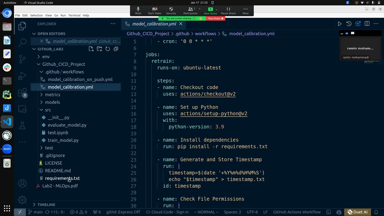 Machine learning model training using GitHub Action