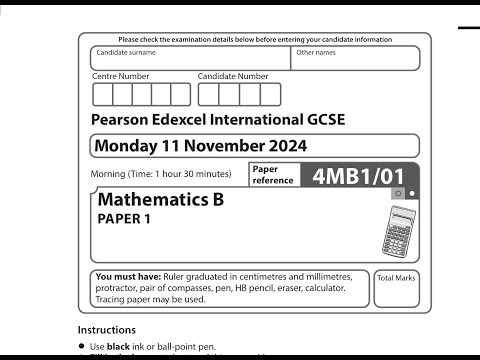 Edexcel IGCSE Maths B (4MB1/01) | November 2024 Paper 1 (part 1)