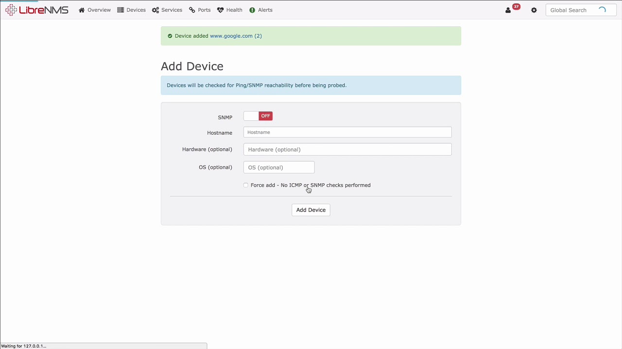 [LibreNMS] How to add a ping only device