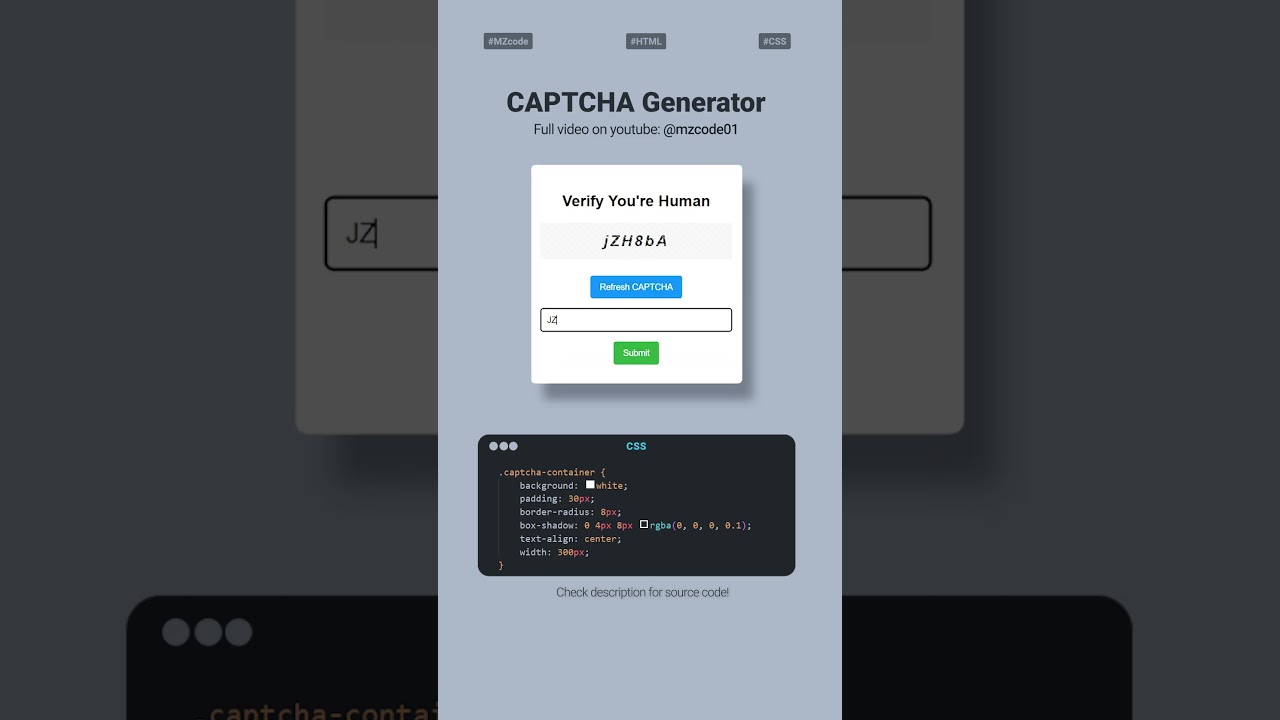 JavaScript CAPTCHA Generator  #javascriptprojects #coding #javascript