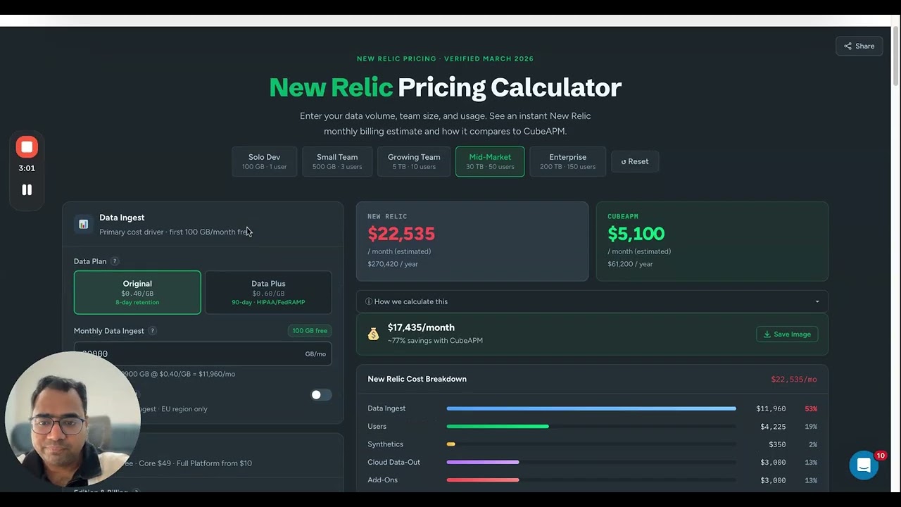 New Relic Pricing Calculator 2026 APM, Logs, Infra, Users   11 March 2026