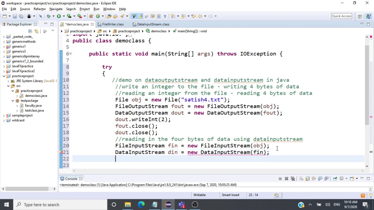 Datainputstream and Dataoutputstream class in Java - CSE1007 - Java Programming