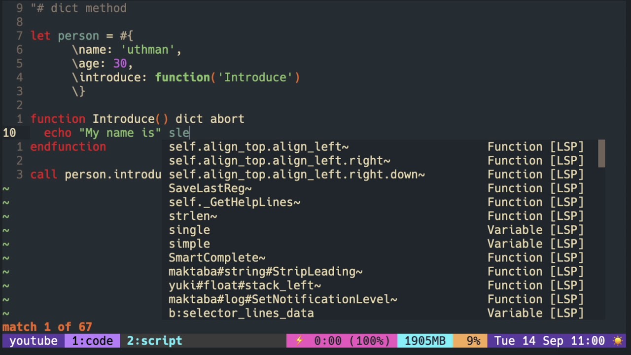 Vimscript Tutorial: Dictionary ( attaching a function )
