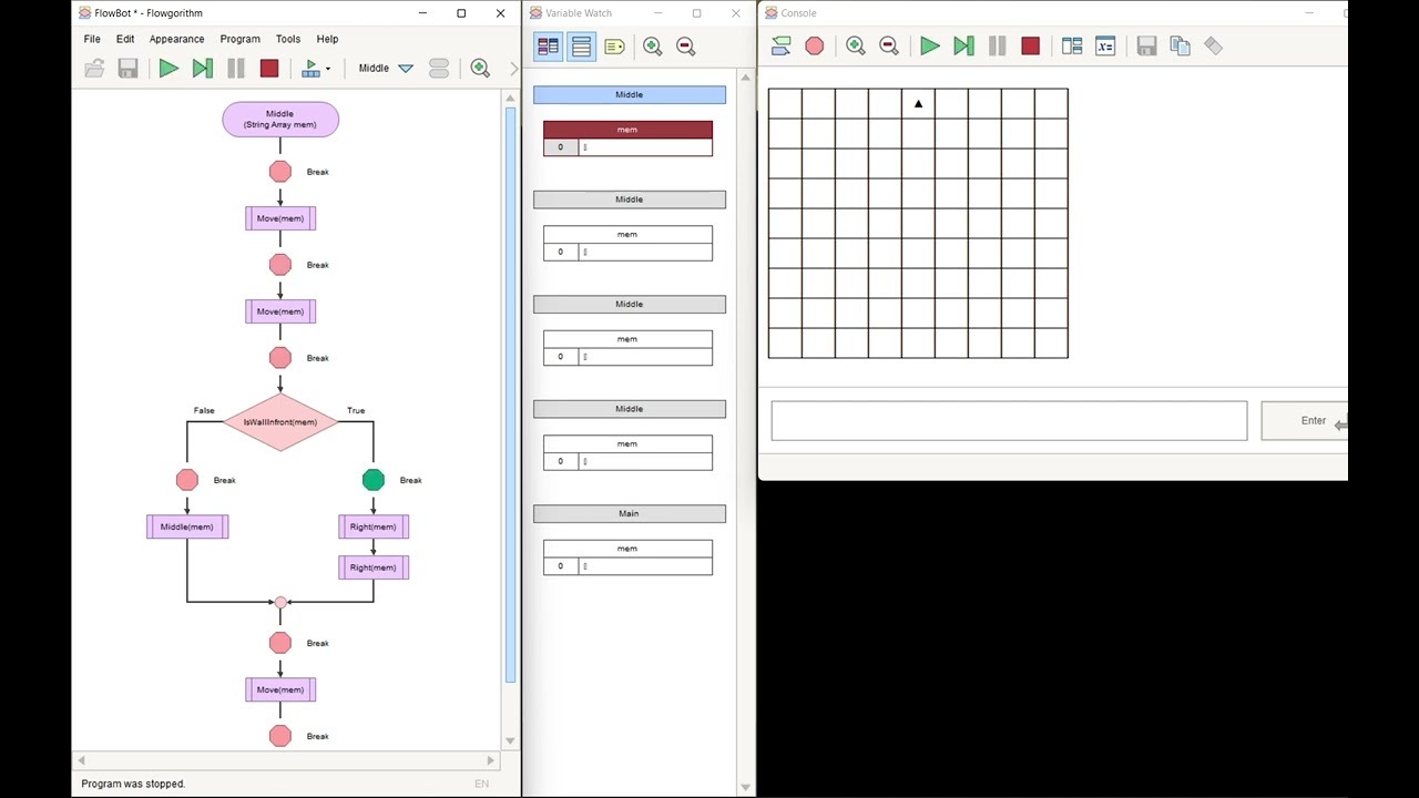 Flowgorithm FlowBot: Get into the middle (recursion)
