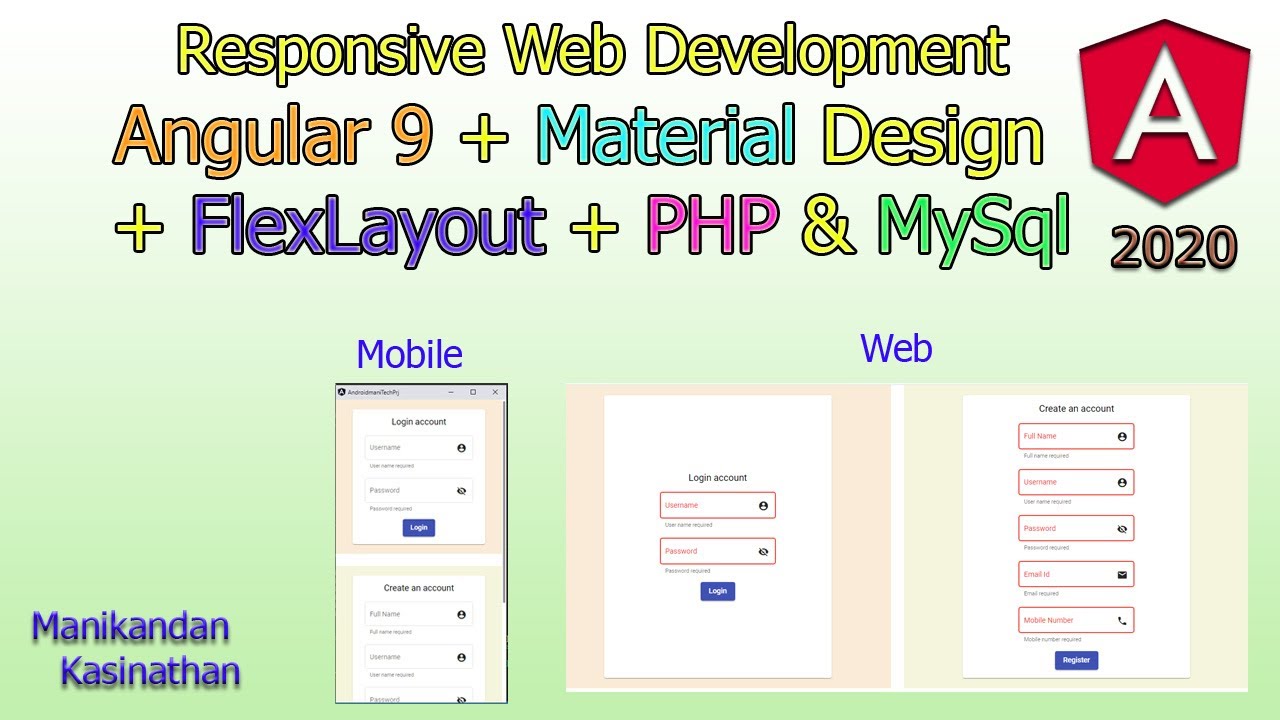Responsive Angular login and register form with PHP Restful Api - 2020 | Material + Flex Layout