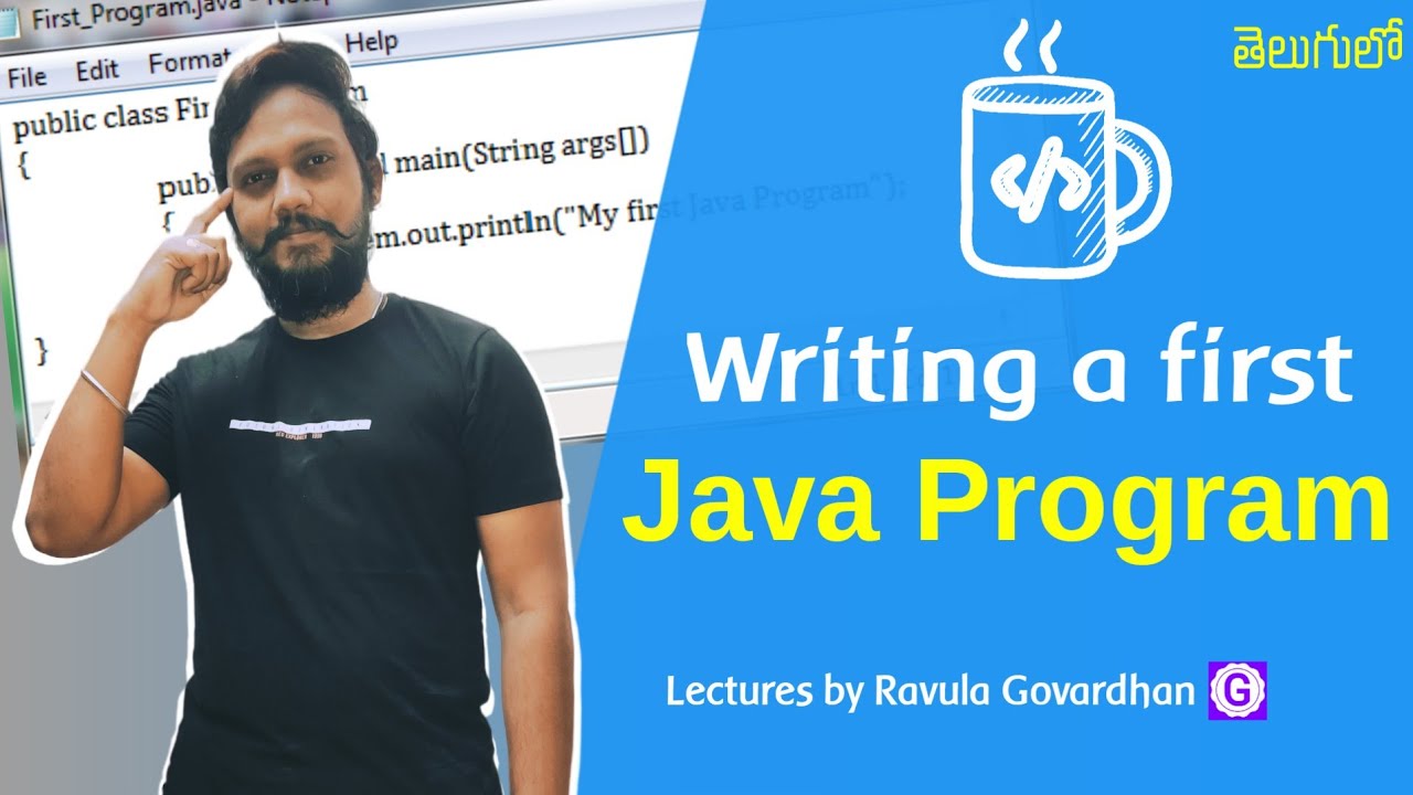 Writing a first Java program in Telugu | Java in easy steps