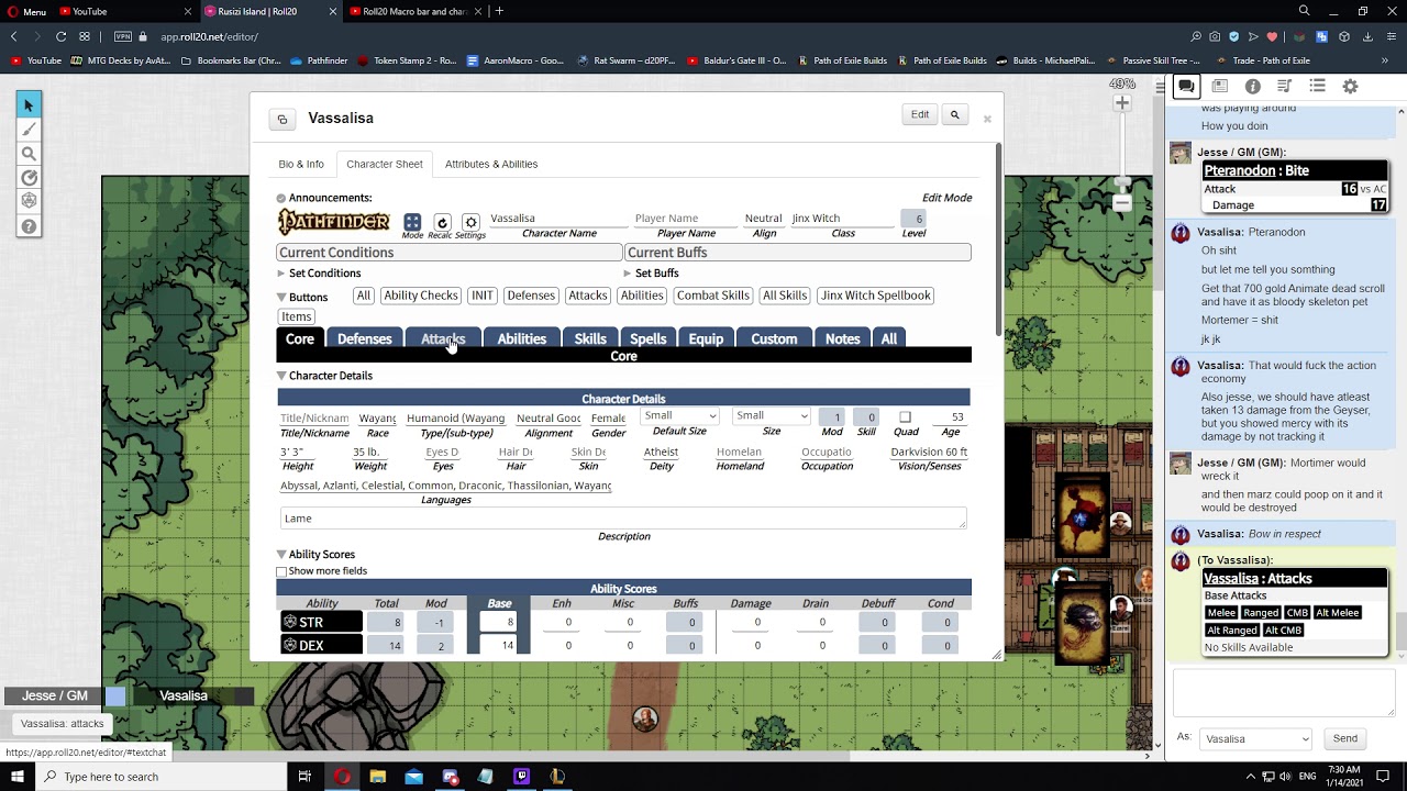 Roll20 Pathfinder Character macncer macros