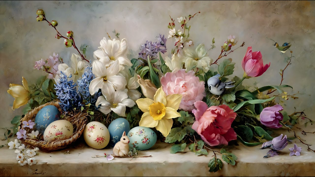 4K Easter Floral Still Life  Spring Flowers & Egg