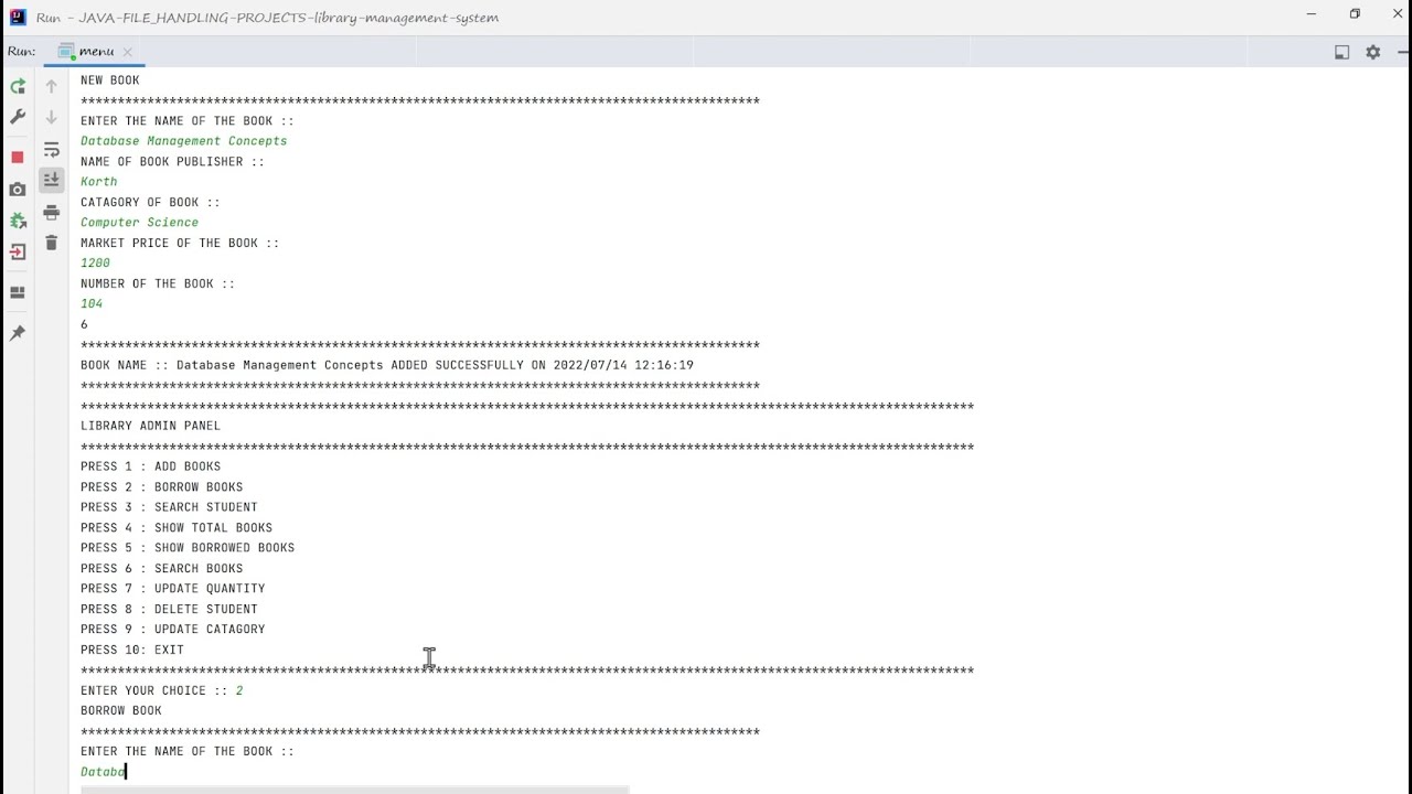 Library Management System using Java File Handling