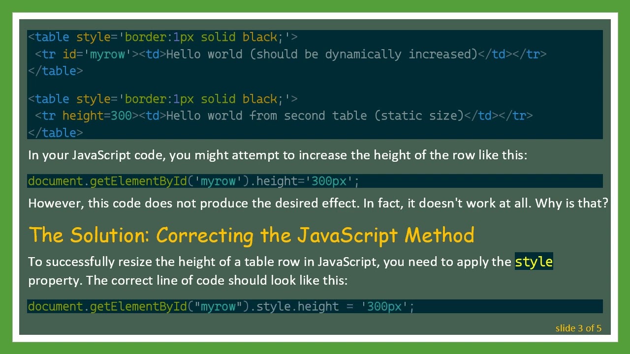 How to Resize HTML Table Rows with JavaScript
