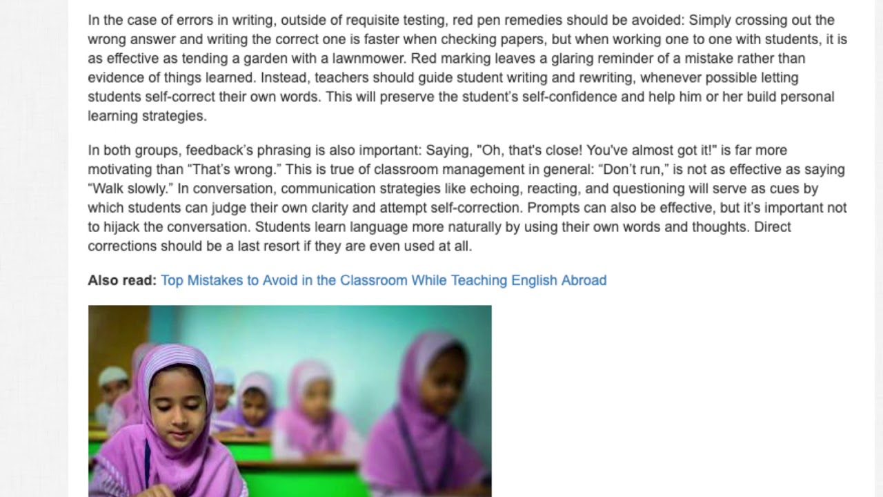 The Most Useful Corrections Techniques in the EFL Classroom