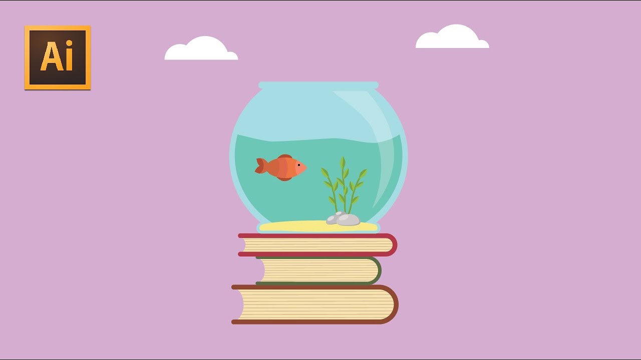 SMALL FISH IN THE MINI AQUARIUM  - TUTORIAL FLAT DESIGN ADOBE ILLUSTRATOR
