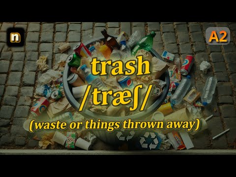 [n] Trash meaning (waste or things thrown away) with 5 examples