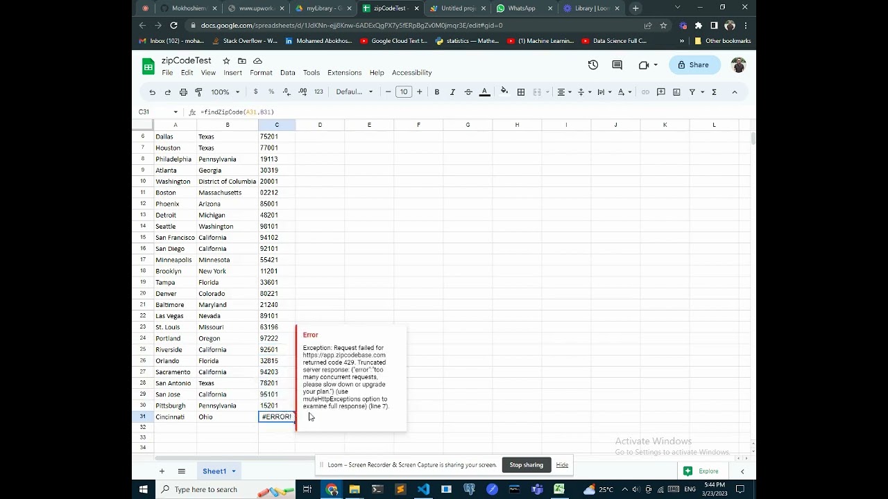 Zip Code Finder using API and google apps script