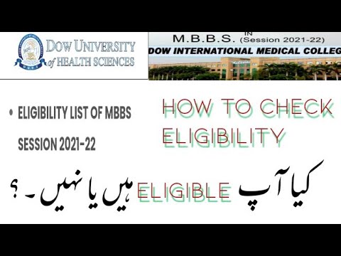 Dow University of Health sciences Merit List or Eligibility Criteria/DUHS Admission Notice/DUHS