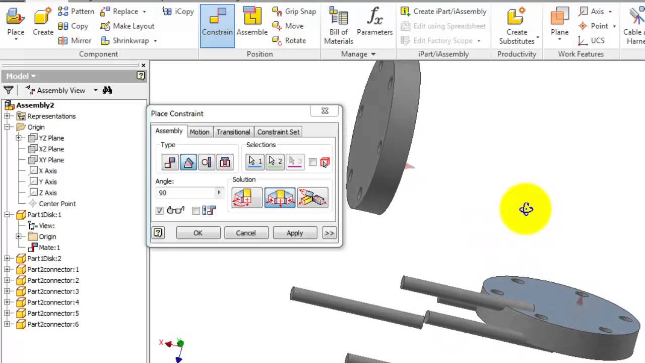 90 Inventor Assembly Tutorial: Angle Constraint