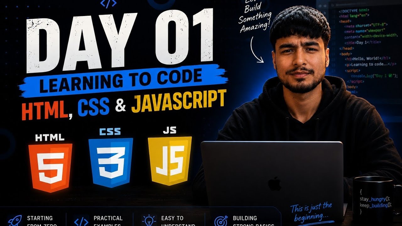 🚀 DAY 01 of Learning Coding | HTML, CSS & JavaScript for Beginners 🔥