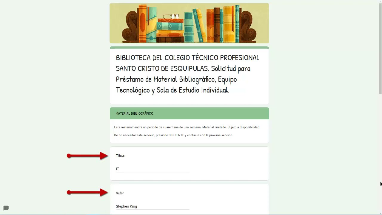 Formulario para Préstamo Biblioteca CTPSCE