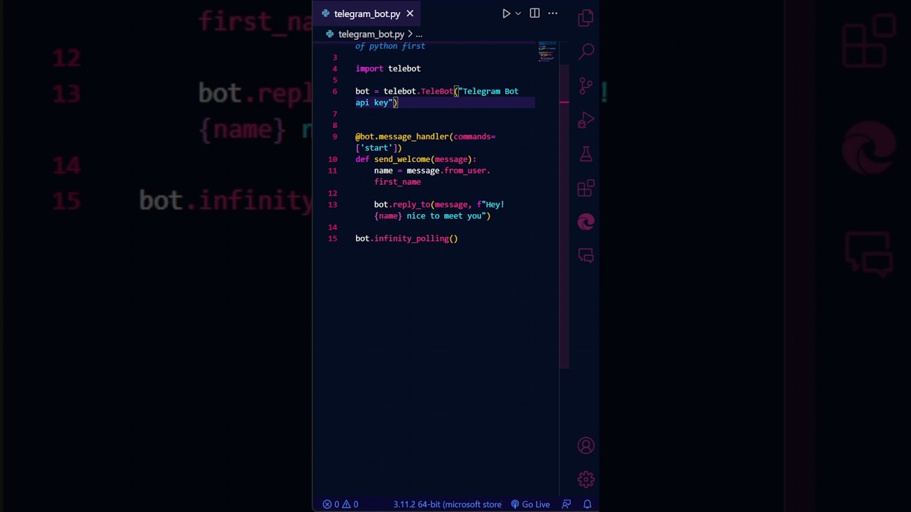 Telegram Bot Making | Python | Telebot module | Speed Code. #python #telegrambot #codingtutorials