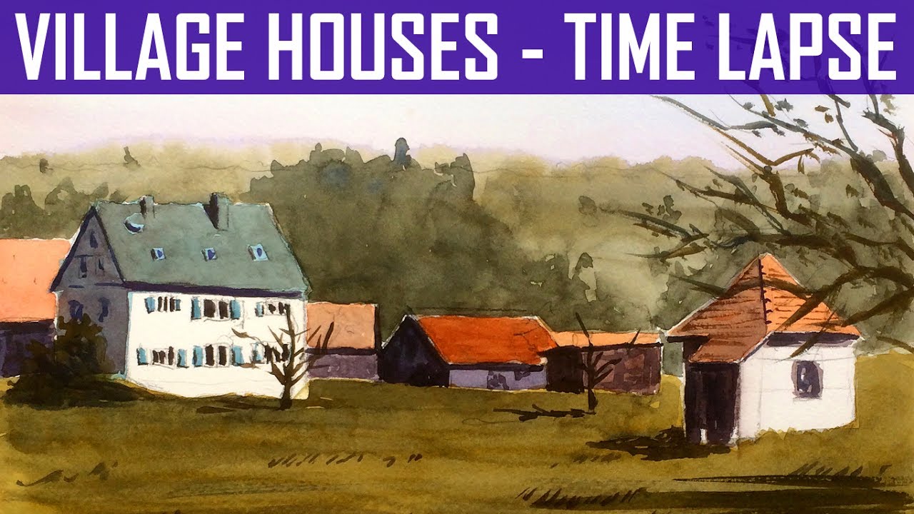 German Countryside Village Watercolor Painting (Time Lapse Version)