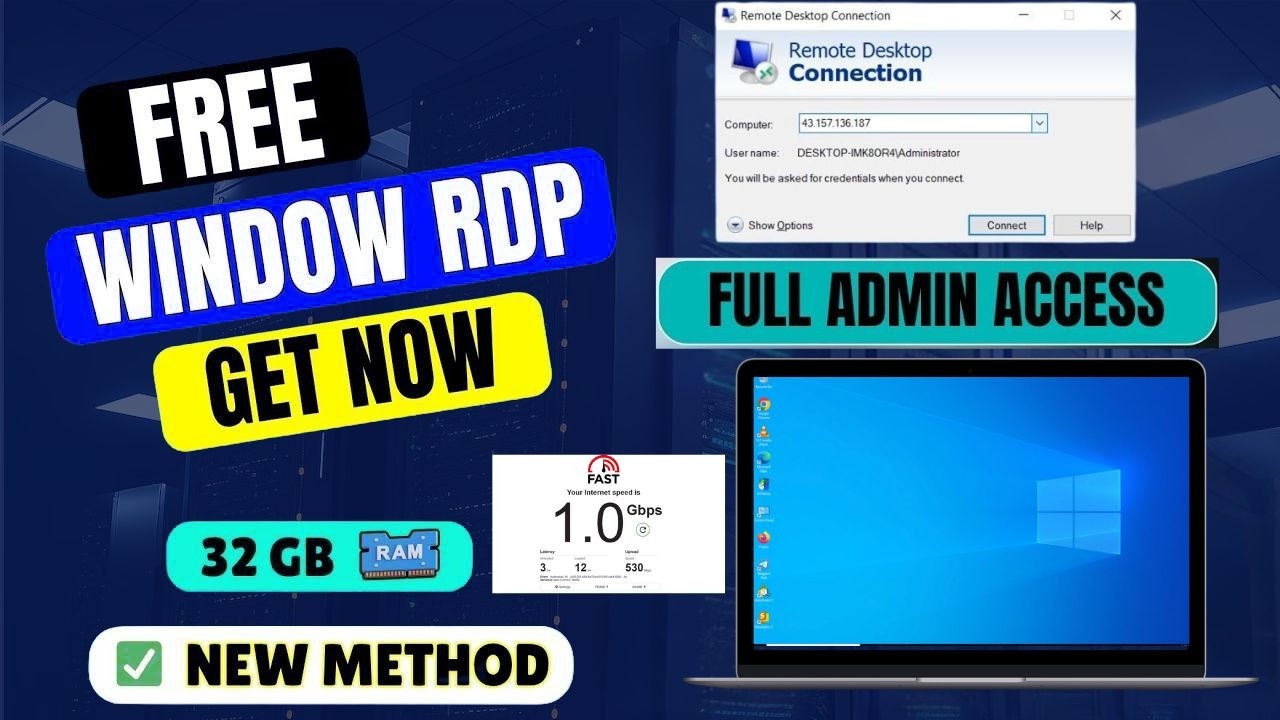 Free RDP Server 24/7 RDP/VPS  | Windows RDP  Admin RDP Access | 32GB RAM | VPS Server