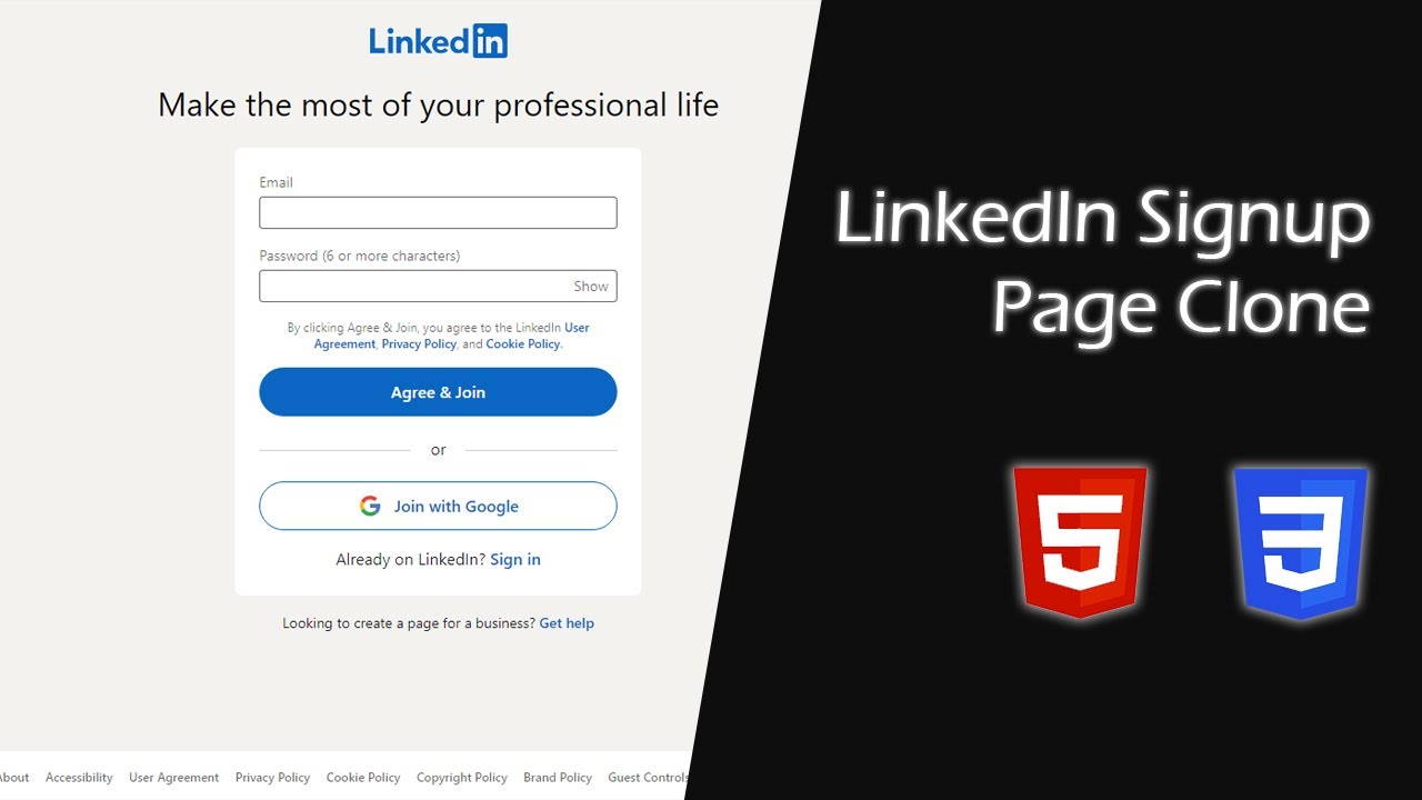 LinkedIn Signup Page Clone with HTML & CSS