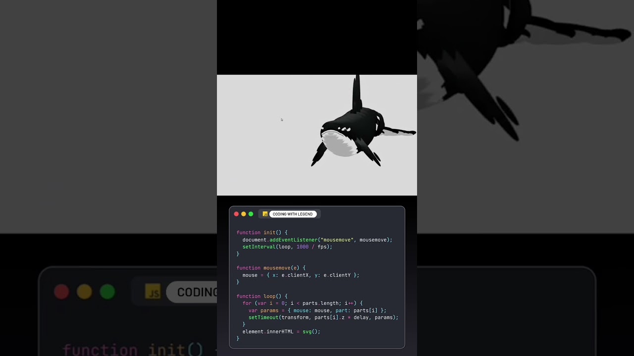 whale moving 🐋 javascript animeted tutorial computer graphics by learning @coding with legendwhale