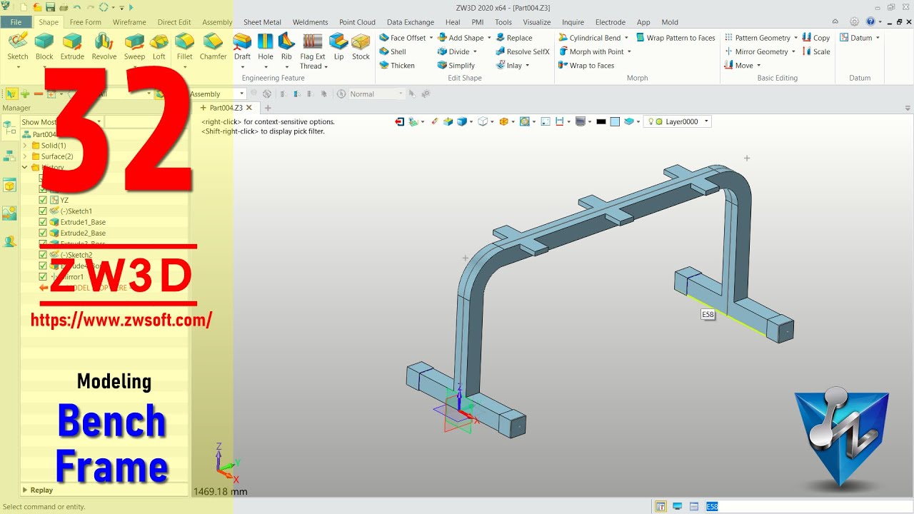 ZW3D 2020 Modeling Bench Frame Tutorial For Beginner