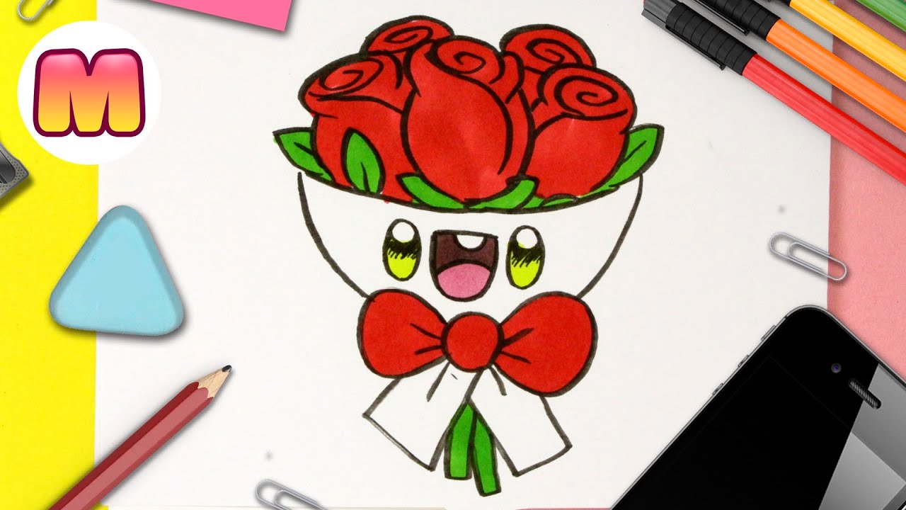 HOW TO DRAW A KAWAII BOUQUET OF FLOWERS 🌹 Easy kawaii drawings 🌹 Learn to draw with Jape
