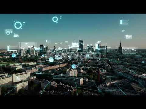 Data processing and charts on smart city The modern city and data processing technology