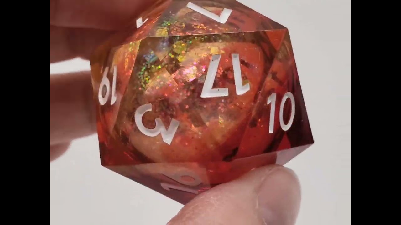 Old School Sharp Edged Sunrise Fury Liquid Infused D20 Die (35mm)