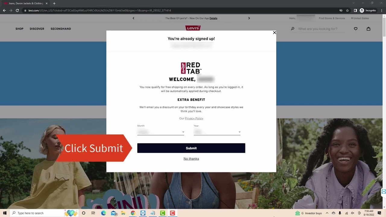 Levi's Online Account- Sign Up Tutorial