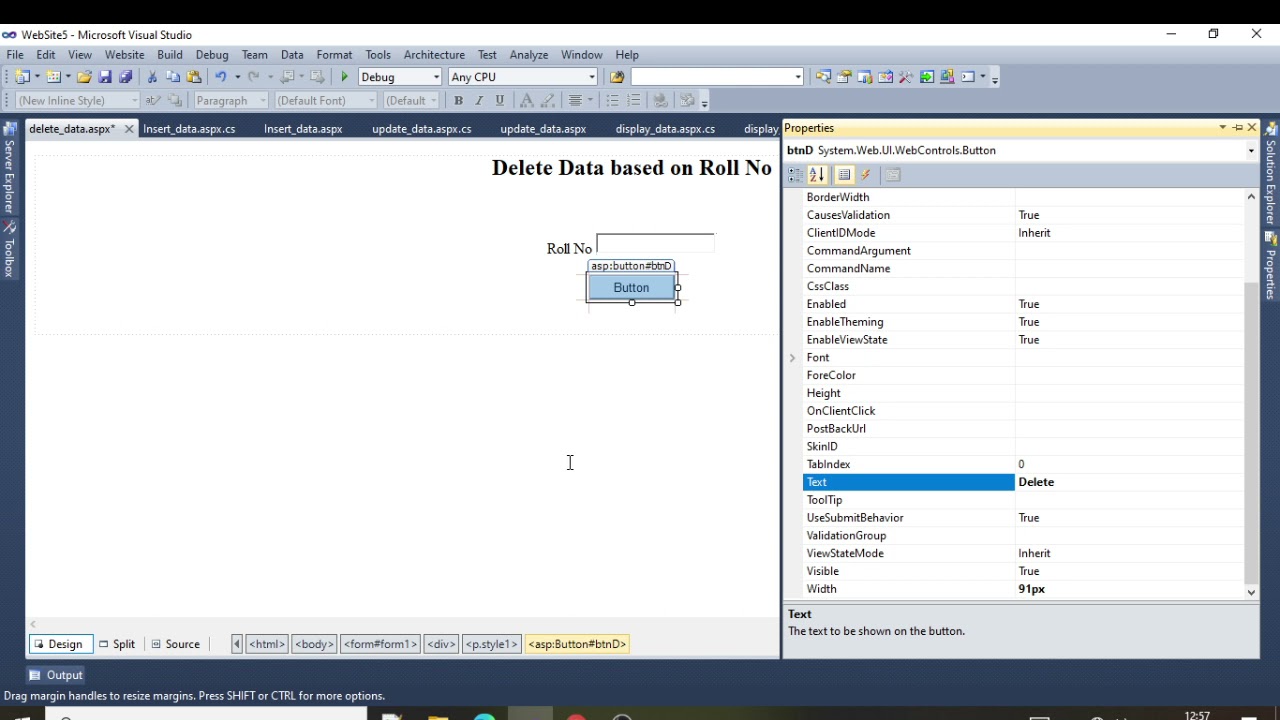 Delete data in ASP with C#