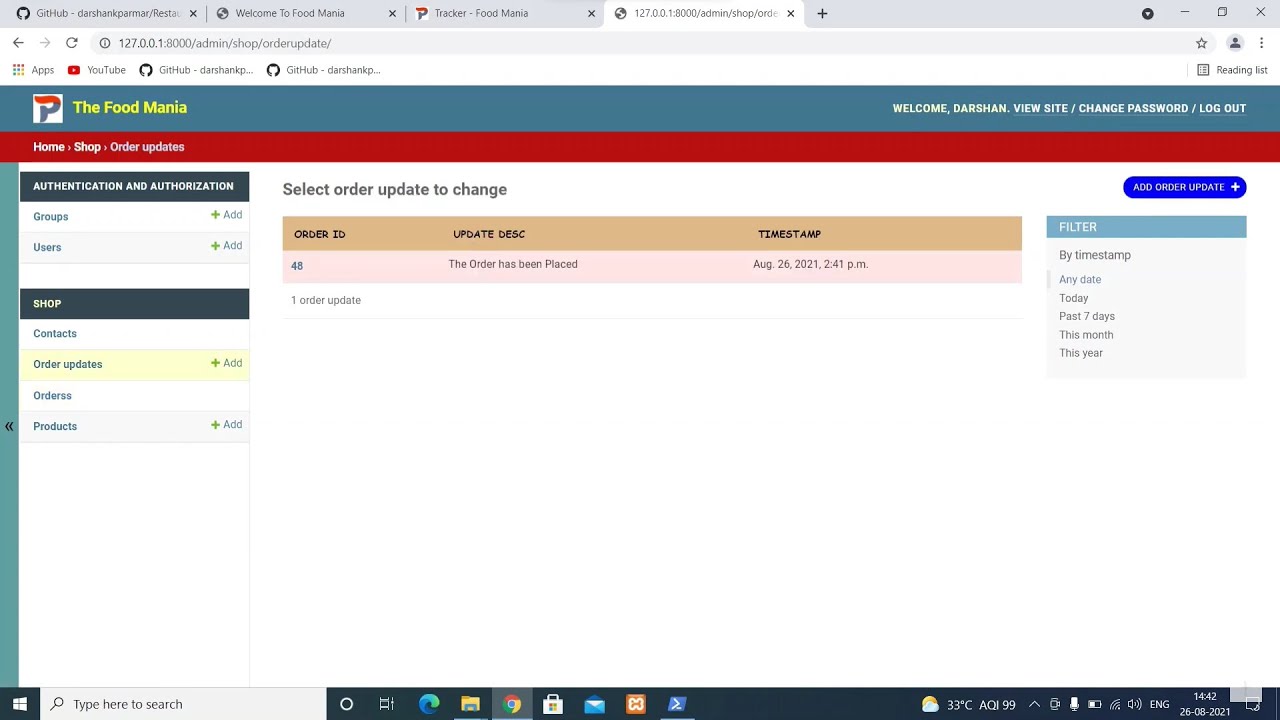 Restaurant Management System || Online Food Order || django(python) || Darshan K Parmar