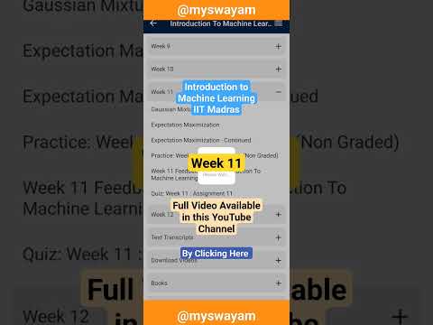 Week 11 Introduction to Machine Learning IIT Madras #nptel #assignment #solved #swayam #education