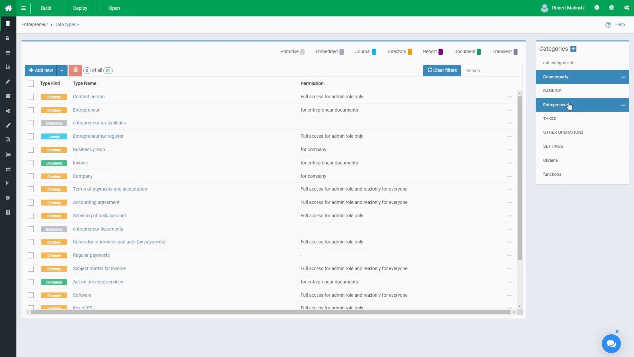 Codejig Builder - Data types page