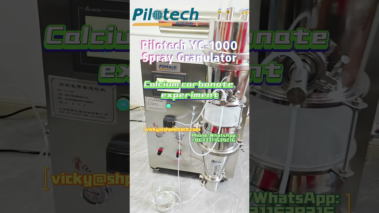 Pilotech YC-1000 Spray Granulator -- Calcium Carbonate Experiment #dryingmachine