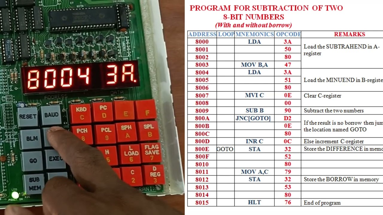 8085 Microprocessor Lab-2 Subtraction of 8-bit number.