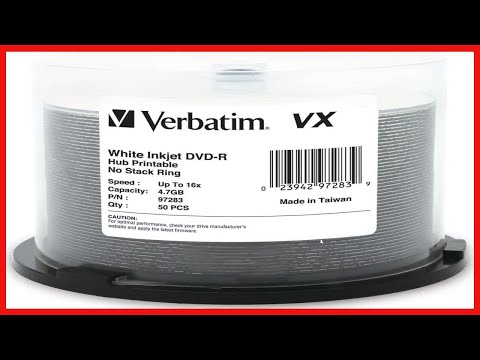 Verbatim DVD-R 4.7GB 16X VX White Inkjet Printable, Hub Printable - 50pk Spindle, Shiny Silver