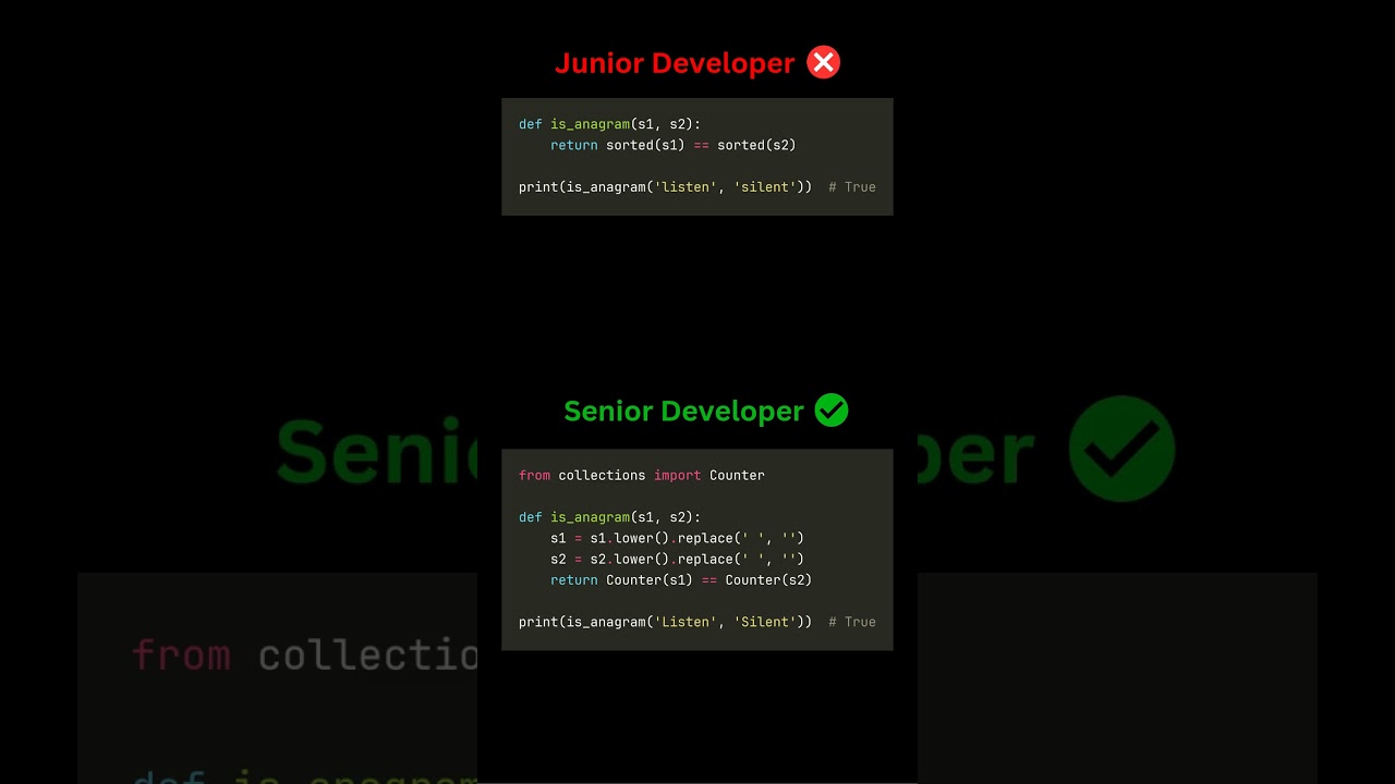 Python Anagram Check: Basic vs Pro #AlgorithmComparison