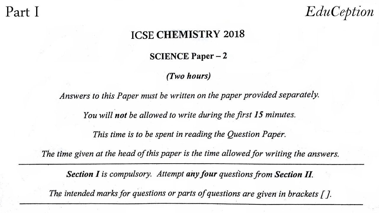 ICSE 2018 Chemistry Solved Question Paper
