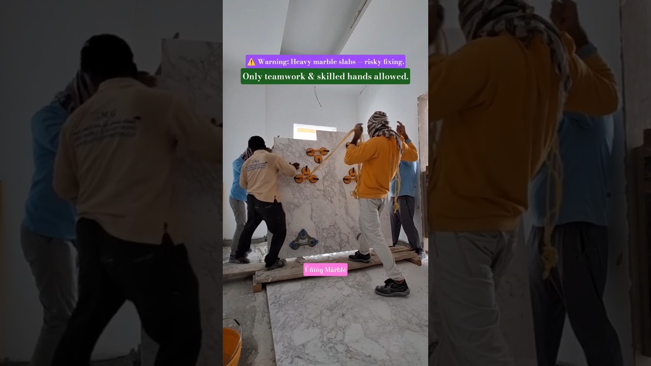 A Warning: Heavy marble slabs - risky fixing. #foryou #unitedstates #india #tiles #marble #uae #uk
