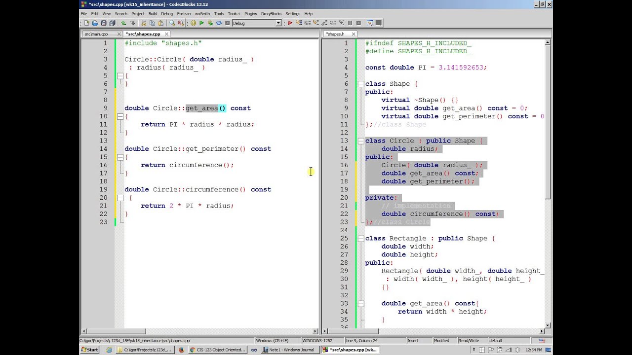 Week 15 C++ class declaration and implementation code