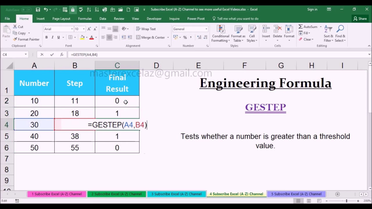 GESTEP Engineering Function with Examples in MS Office Excel Spreadsheet 2016